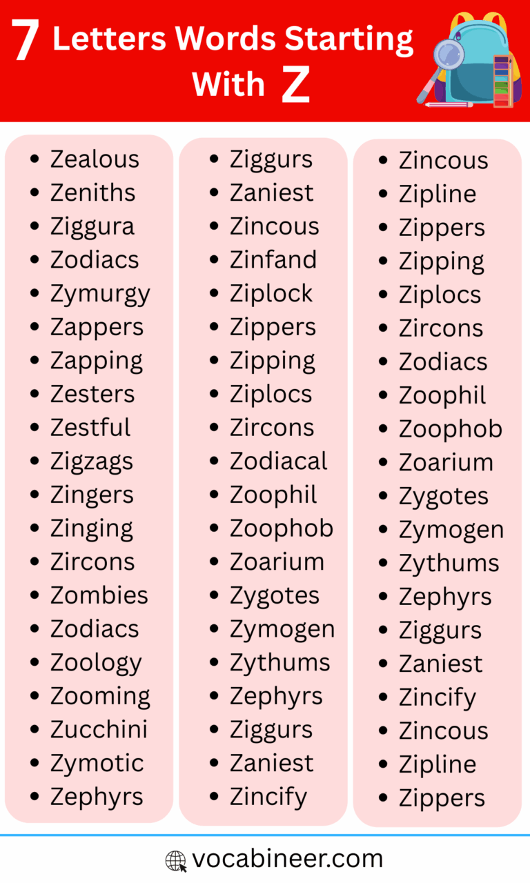List of 7 Letter Words Starting with Z in English