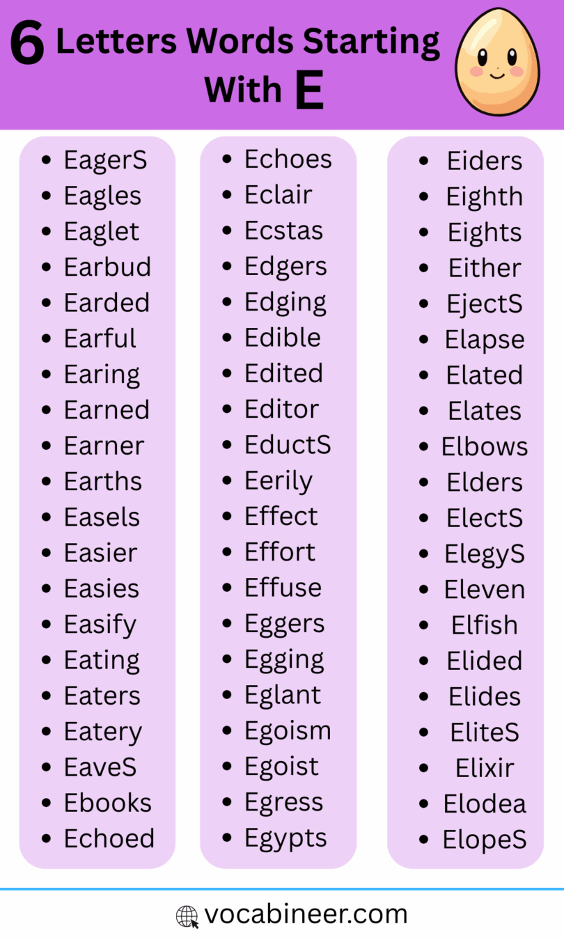 List of Common 6 Letter Words That Begin with E in English