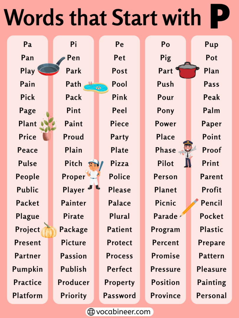 Words Starting with P | 433 Common English Words List