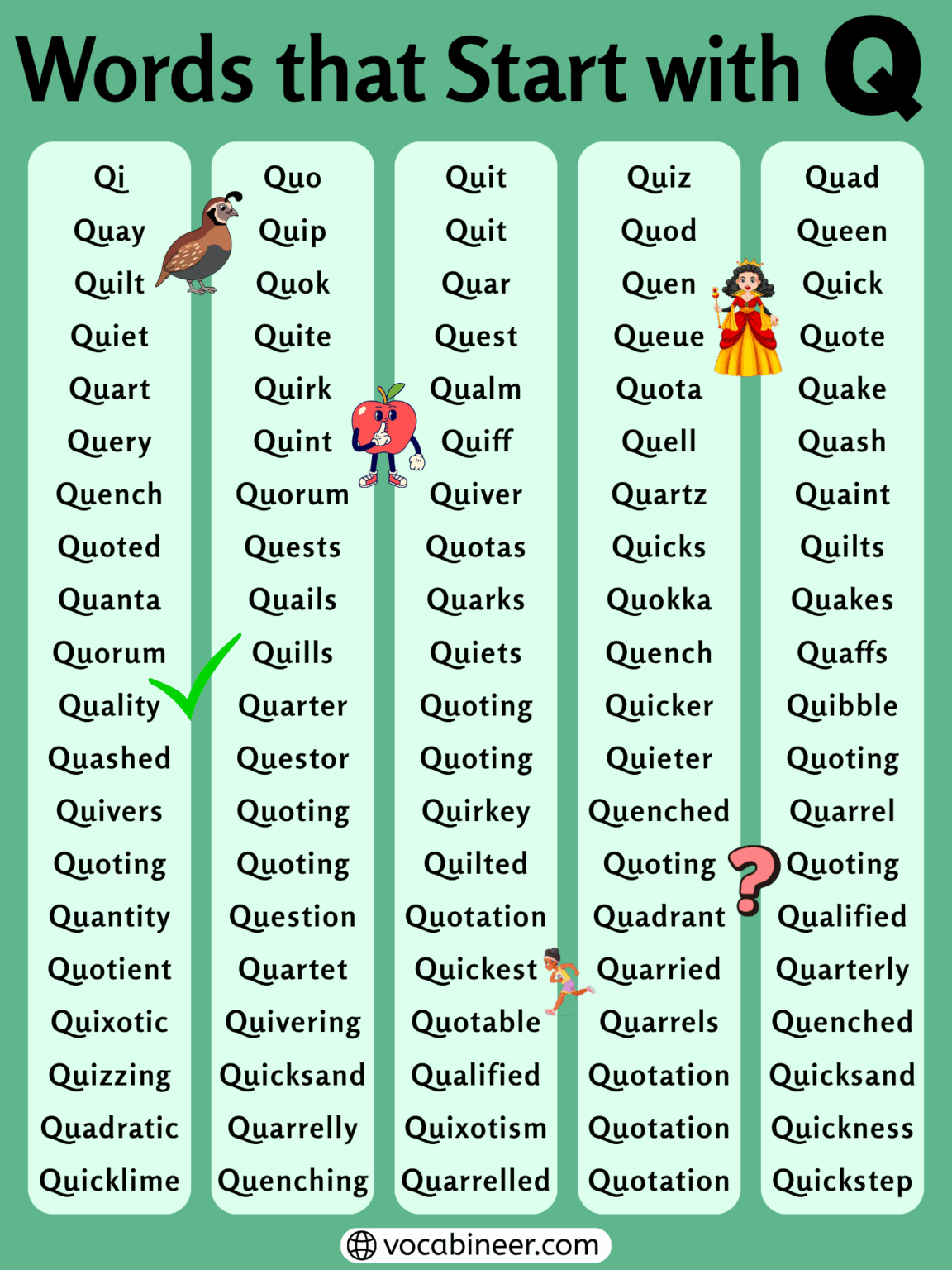 Words That Start with Q | 380 Easy Words List in English