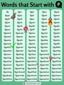 Words That Start with Q | 380 Easy Words List in English