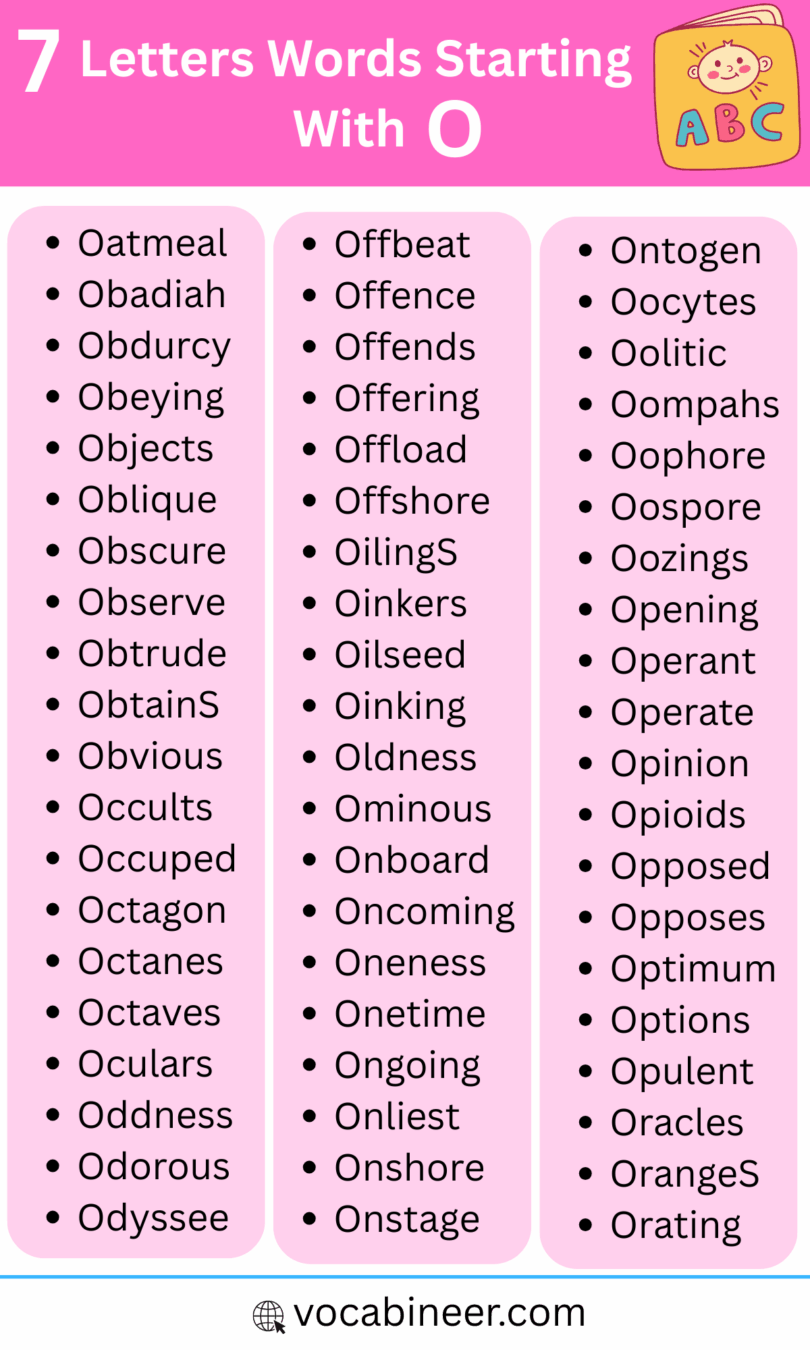 Useful 7 Letter Words Starting with O | 120 Words List in English