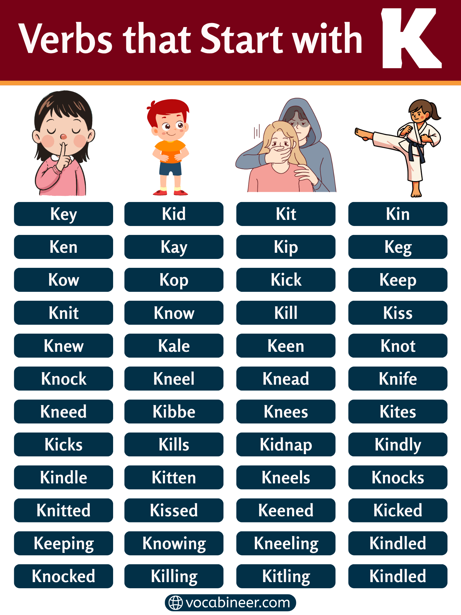 150+ Verbs That Start With K in English