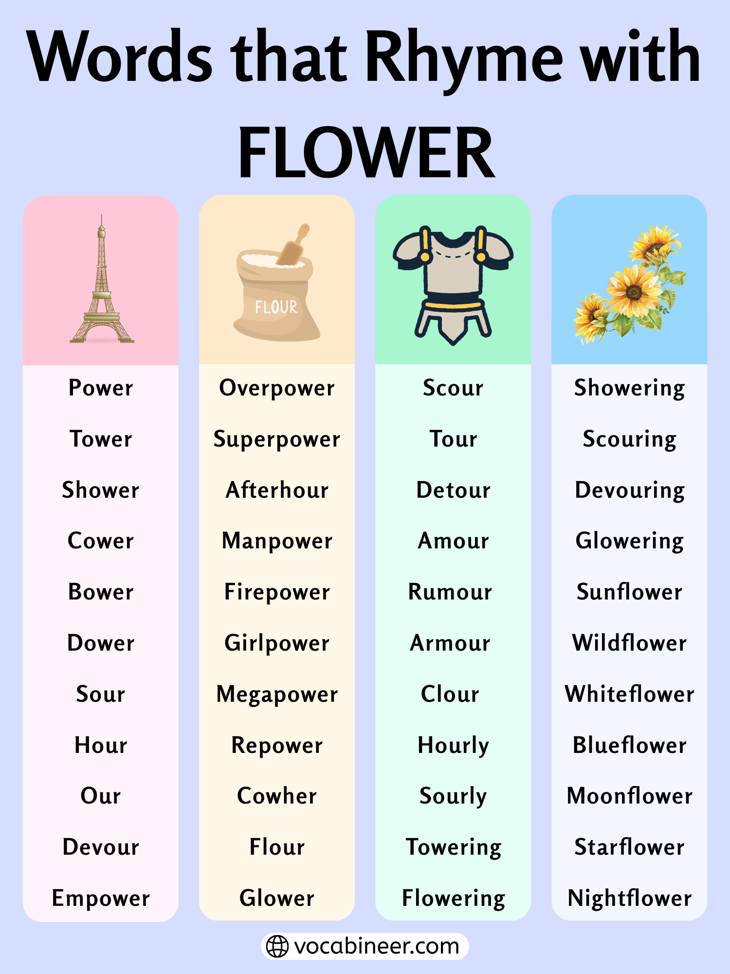661 Charming Words That Rhyme with Flower for Poems
