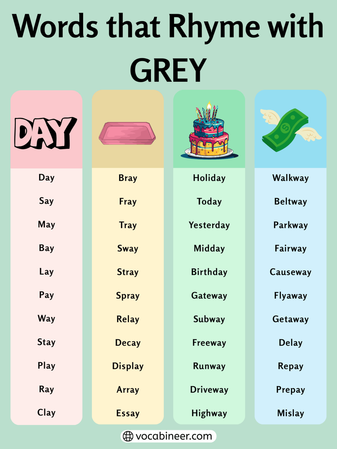 Unique Words that Rhyme with Grey for Kindergarten