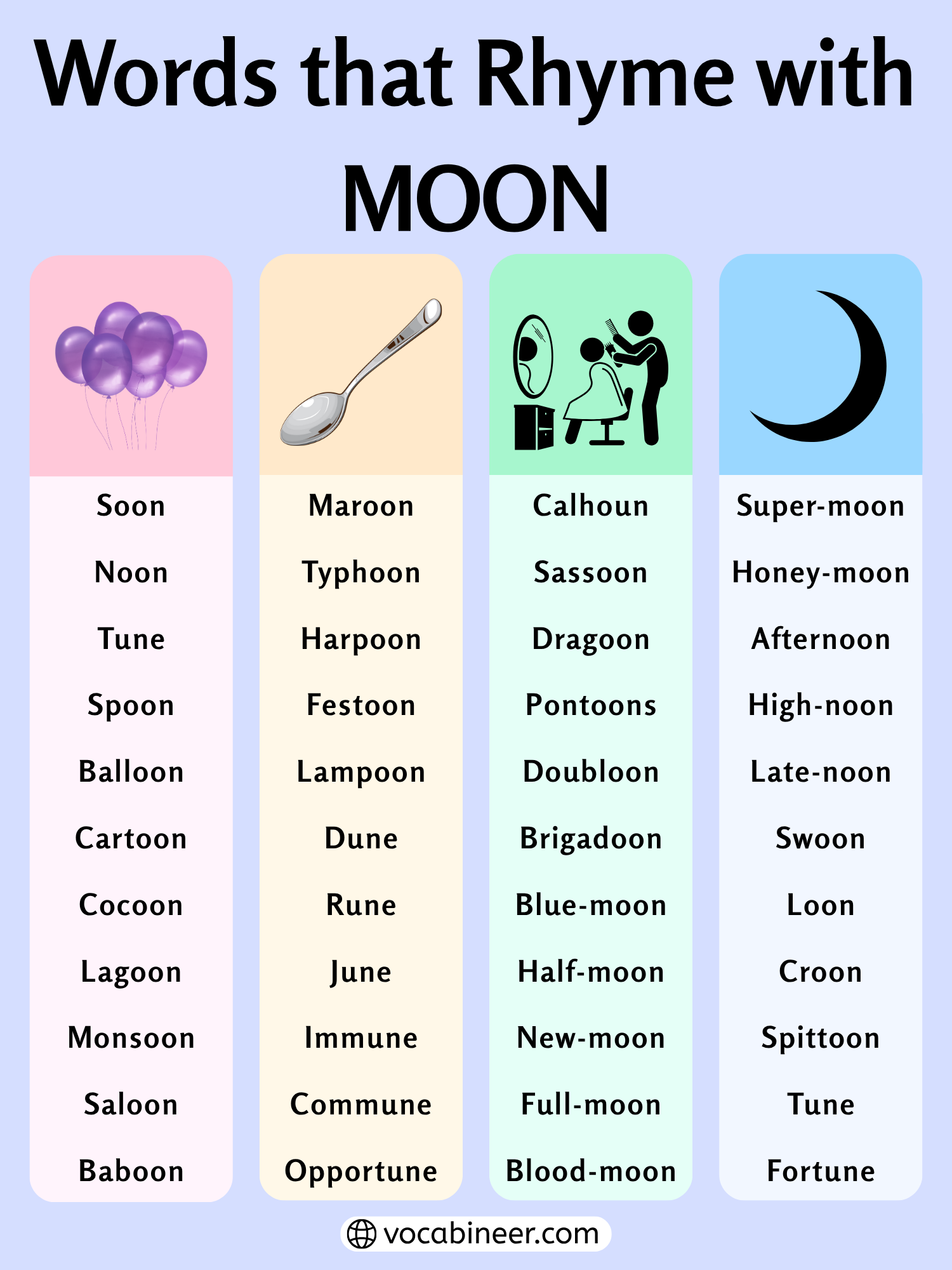 654 Beautiful Rhymes with Moon for Poems