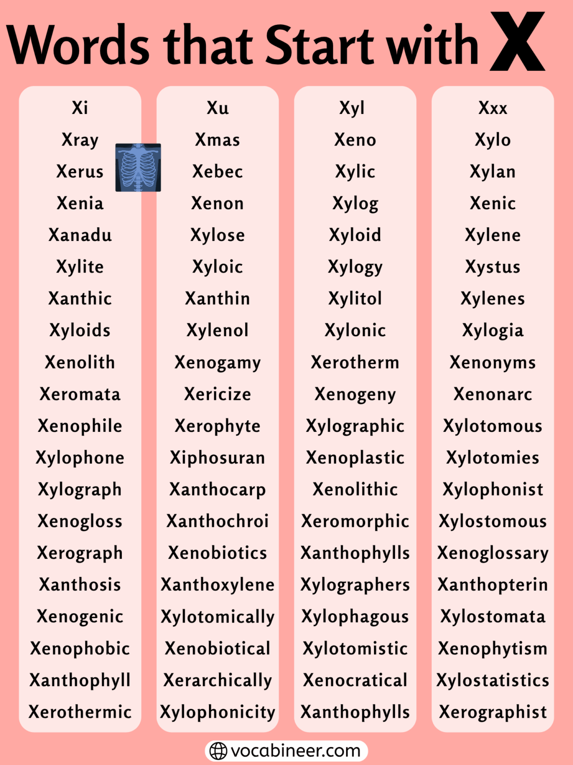 List of Words That Start with X in English