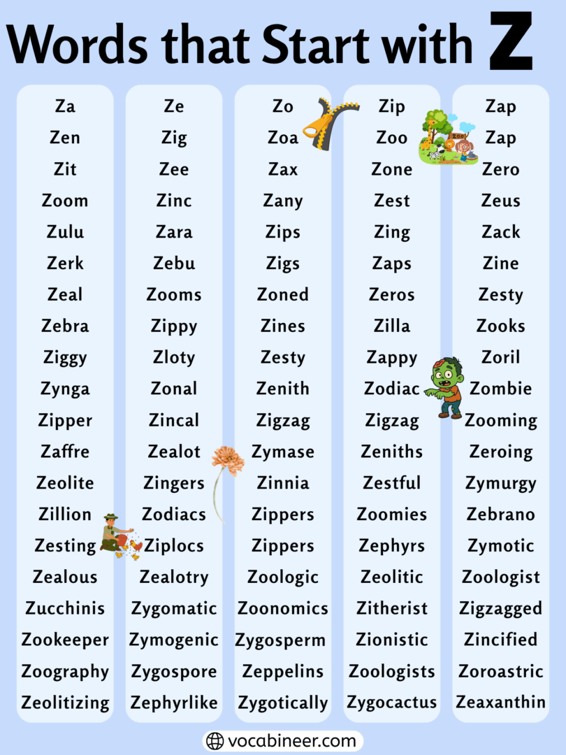 Words That Start with Z | Z Words List in English