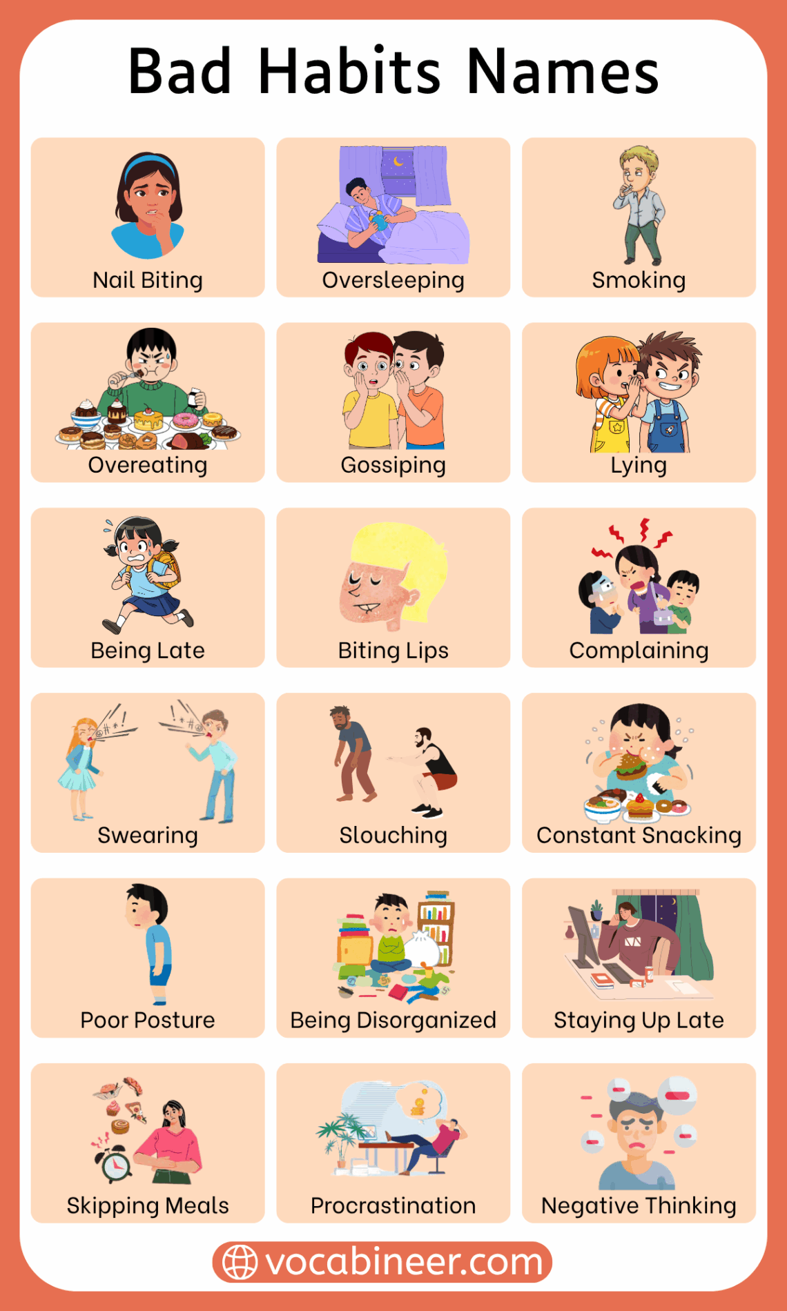 List of 100+ Bad Habits Names in English with Pictures