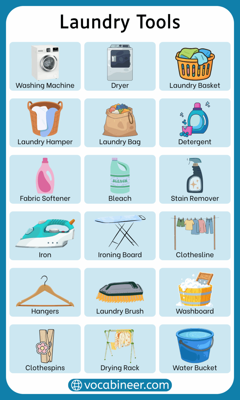 50+ Laundry Tools Name with their Pictures