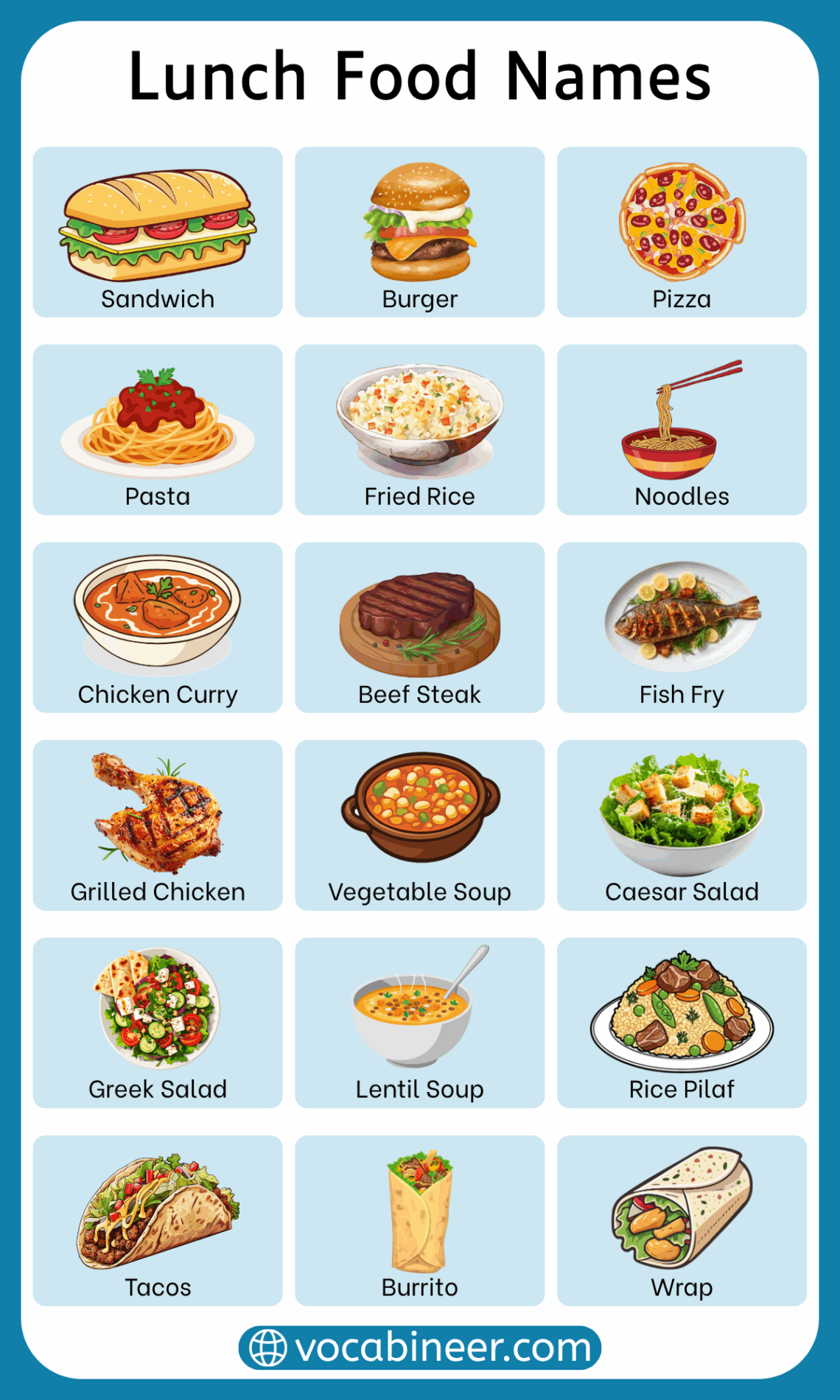Lunch Food Names in English with their Pictures
