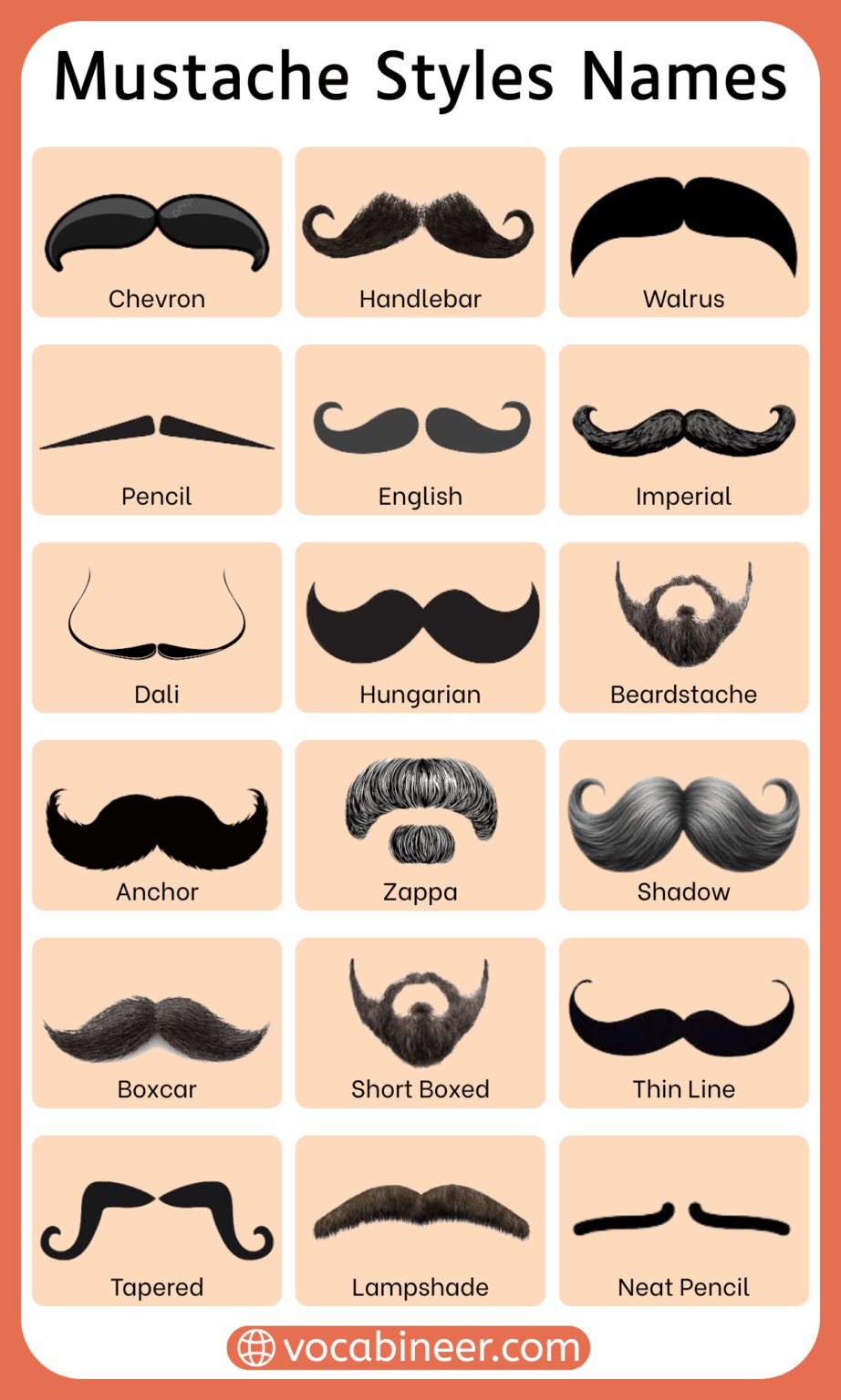 Mustache Styles Names with Types and their Pictures