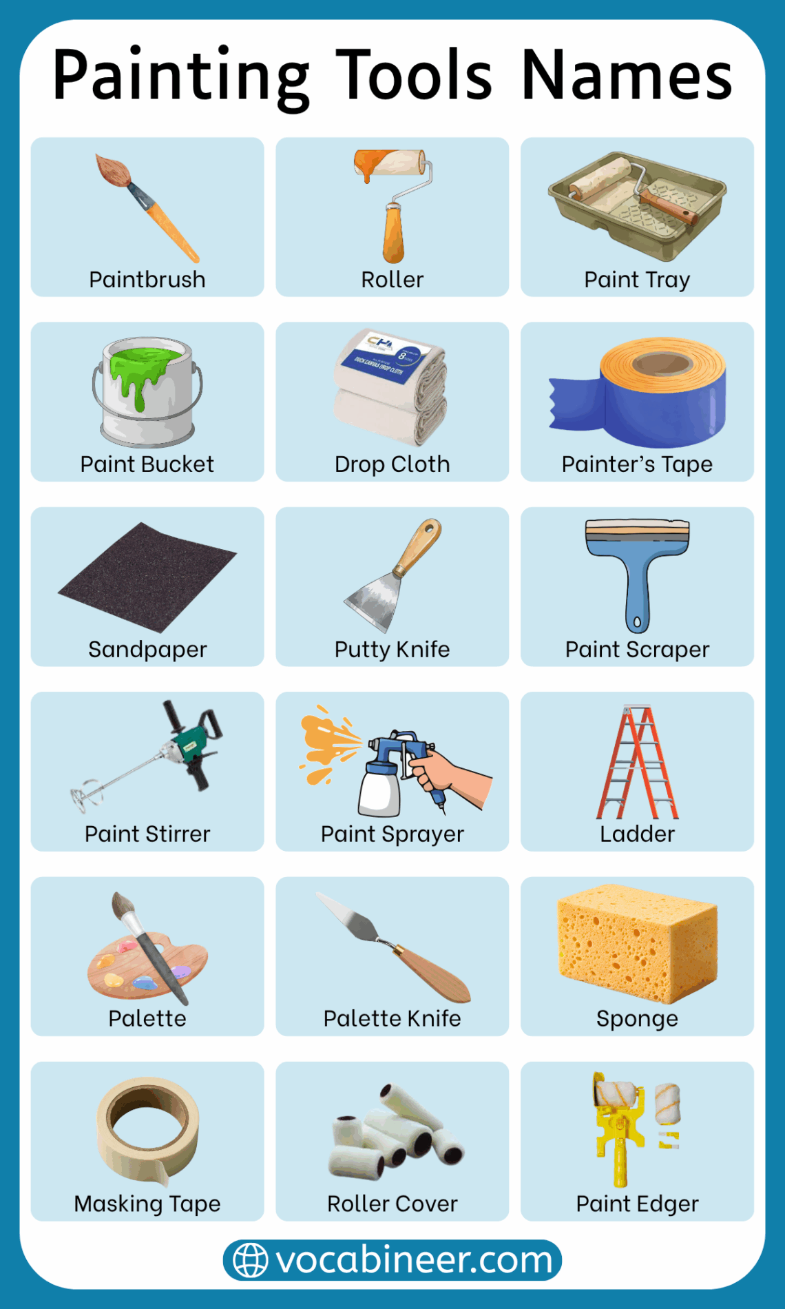 Painting Tools Names in English with their Pictures