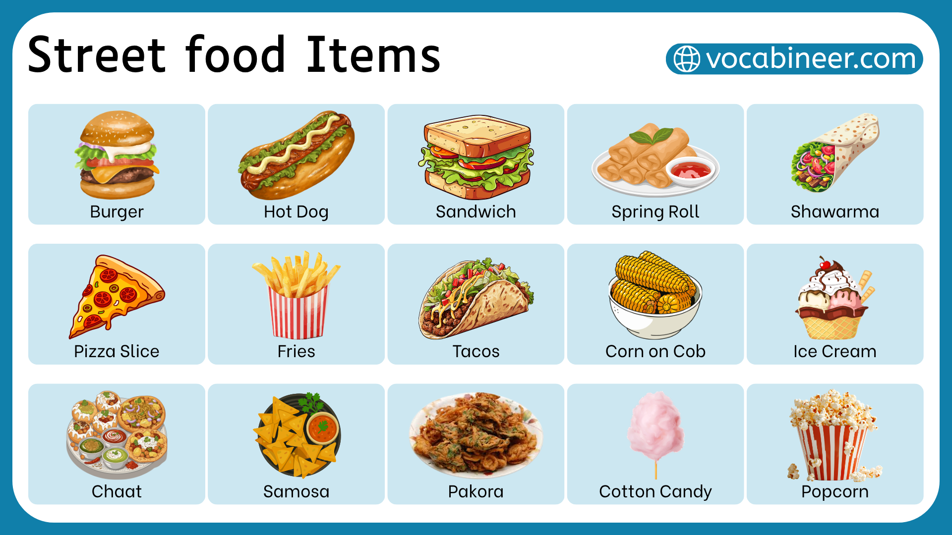 100+ Street Food Items Names with their Pictures