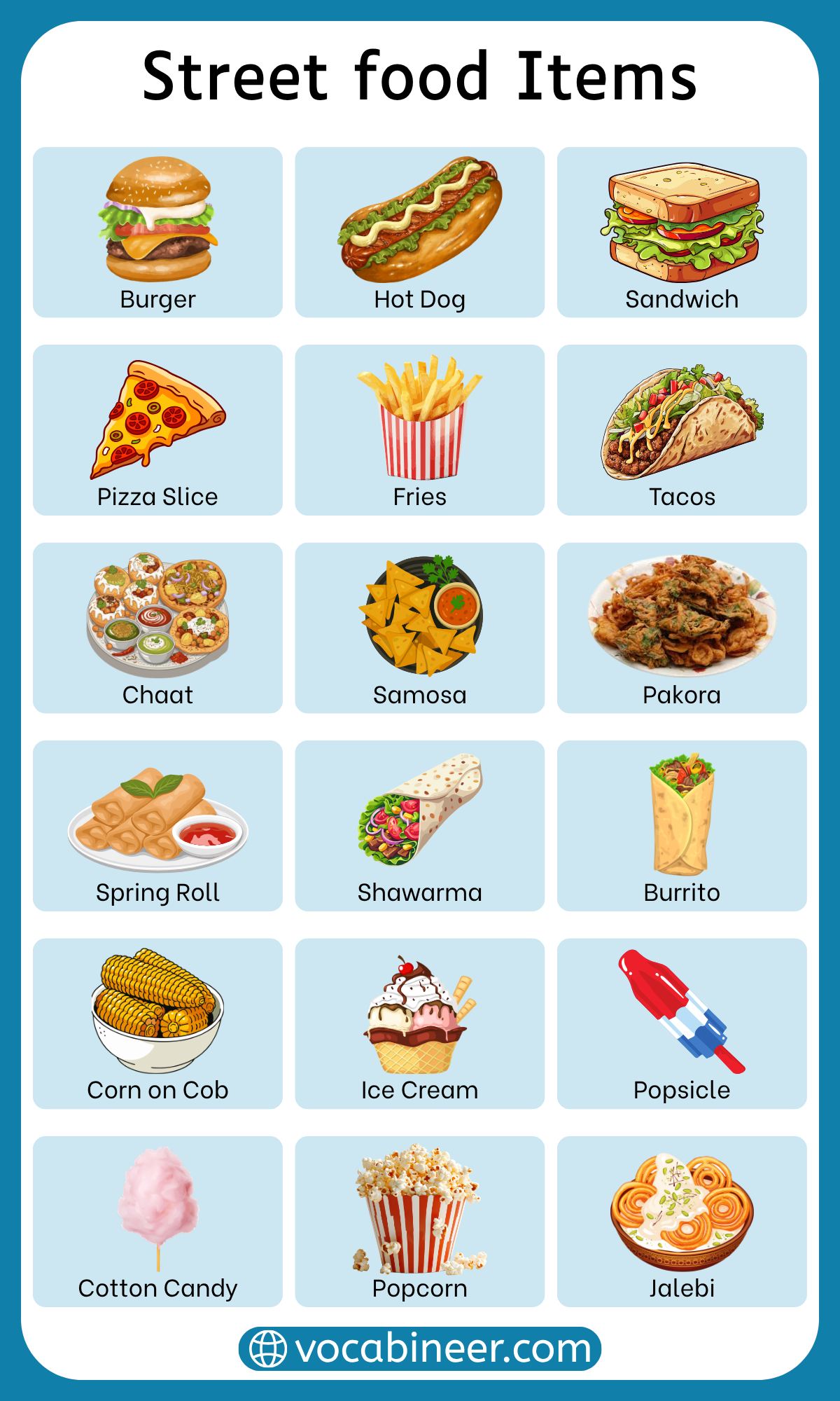 100+ Street Food Items Names with their Pictures