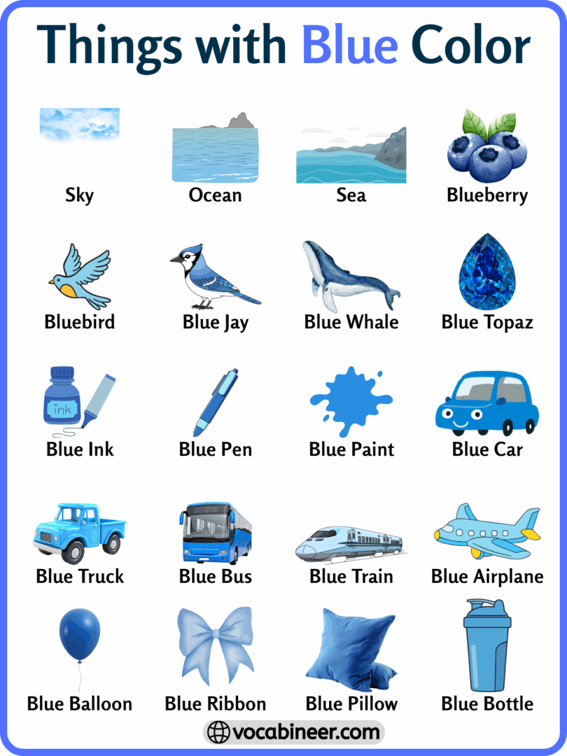199 Everyday Things with Blue Color in English with Pictures