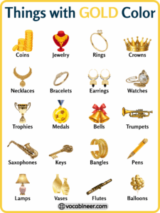 177 Gold Colored Things Names in English with Pictures