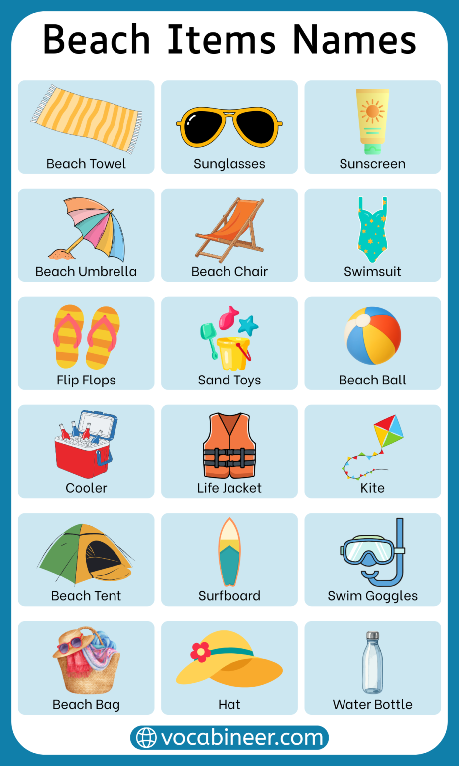 30+ Beach Items Names in English with Pictures