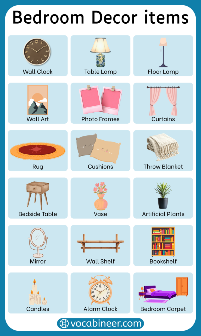 60+ Bedroom Decor Items Names in English with Pictures