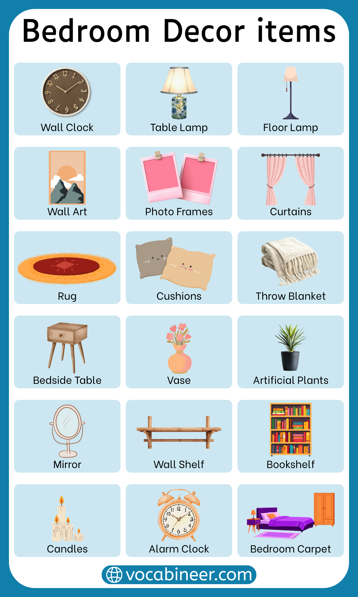 60+ Bedroom Decor Items Names in English with Pictures