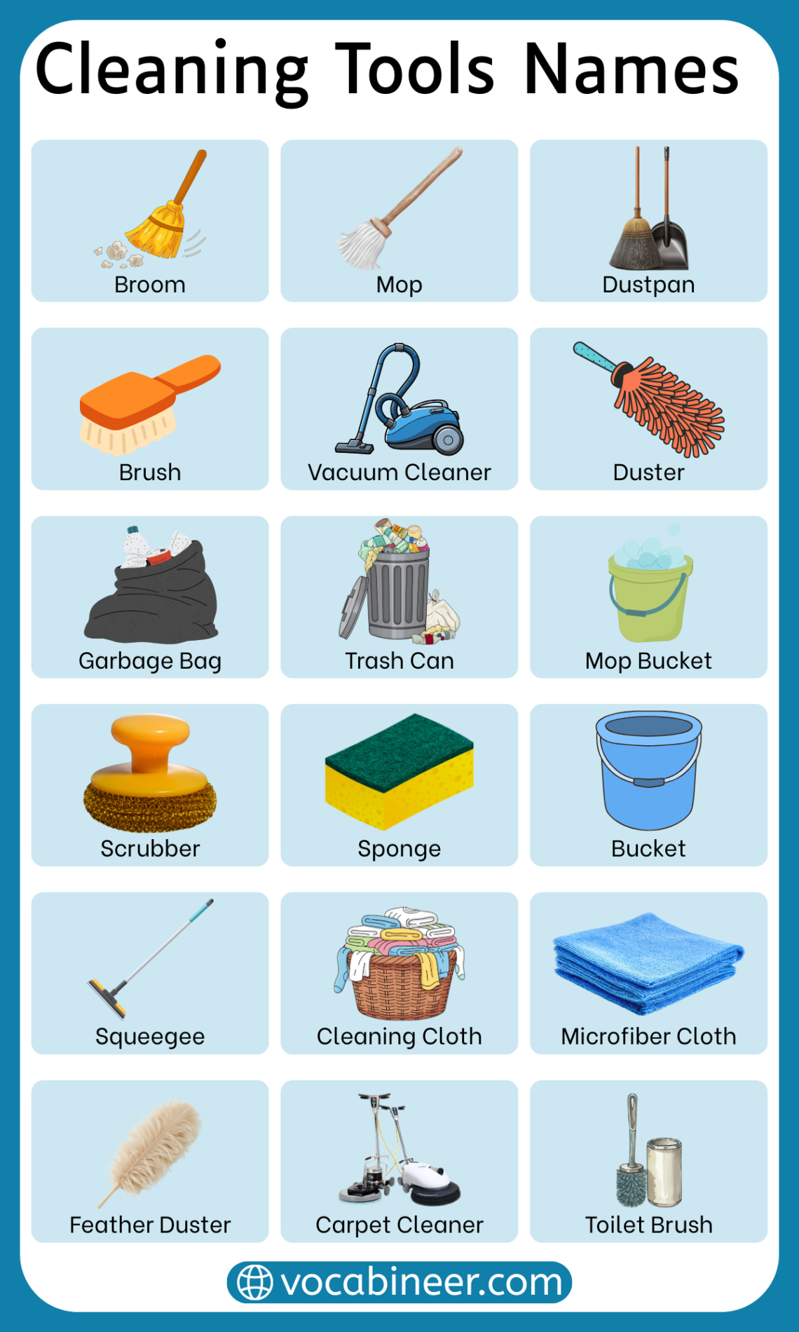 200+ Cleaning Tools Names in English with Pictures