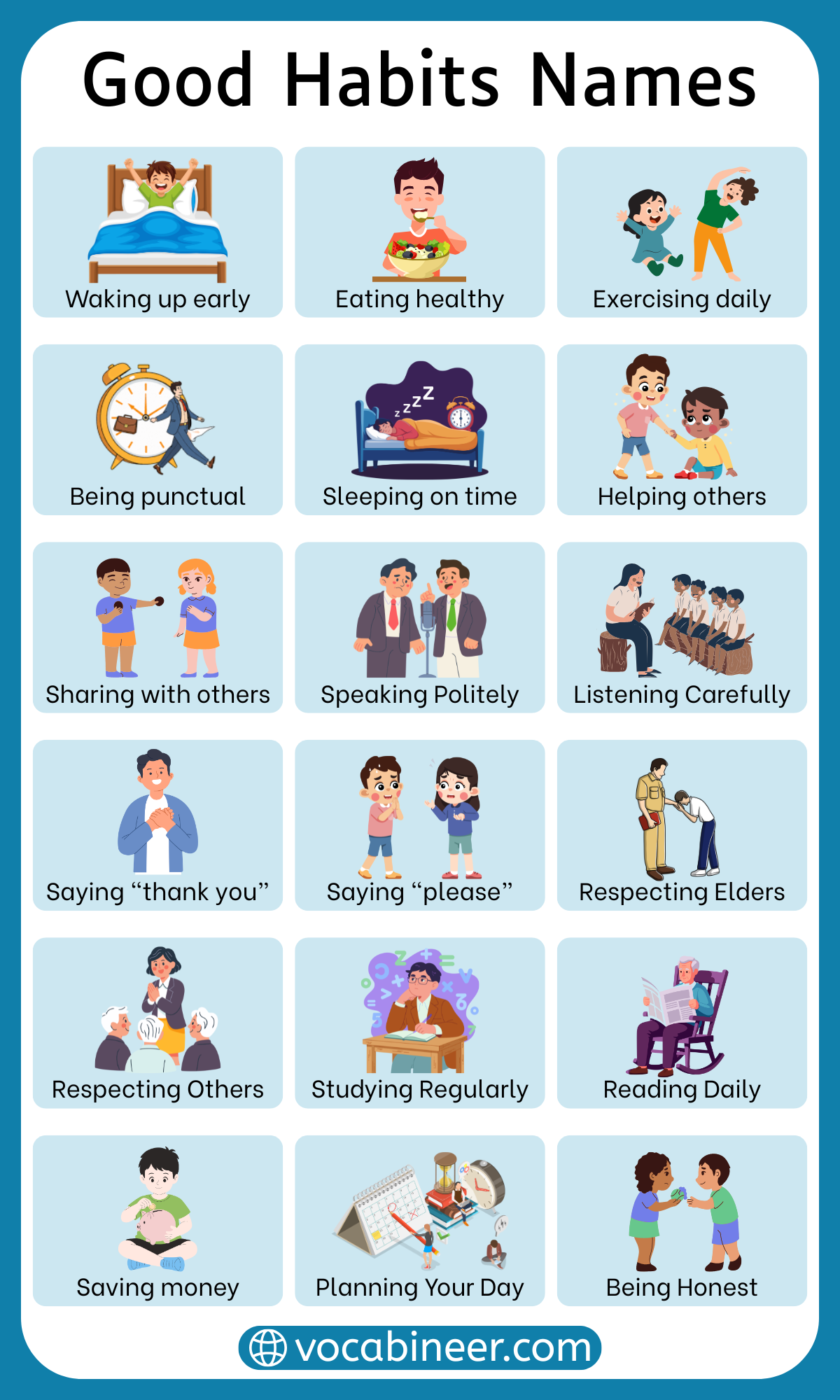 50+ Good Habits Names and their Pictures