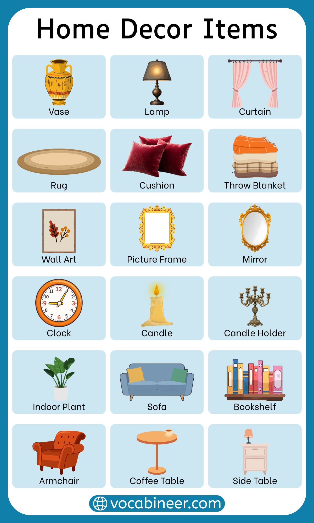 100+ Home Decoration items Name with their Pictures