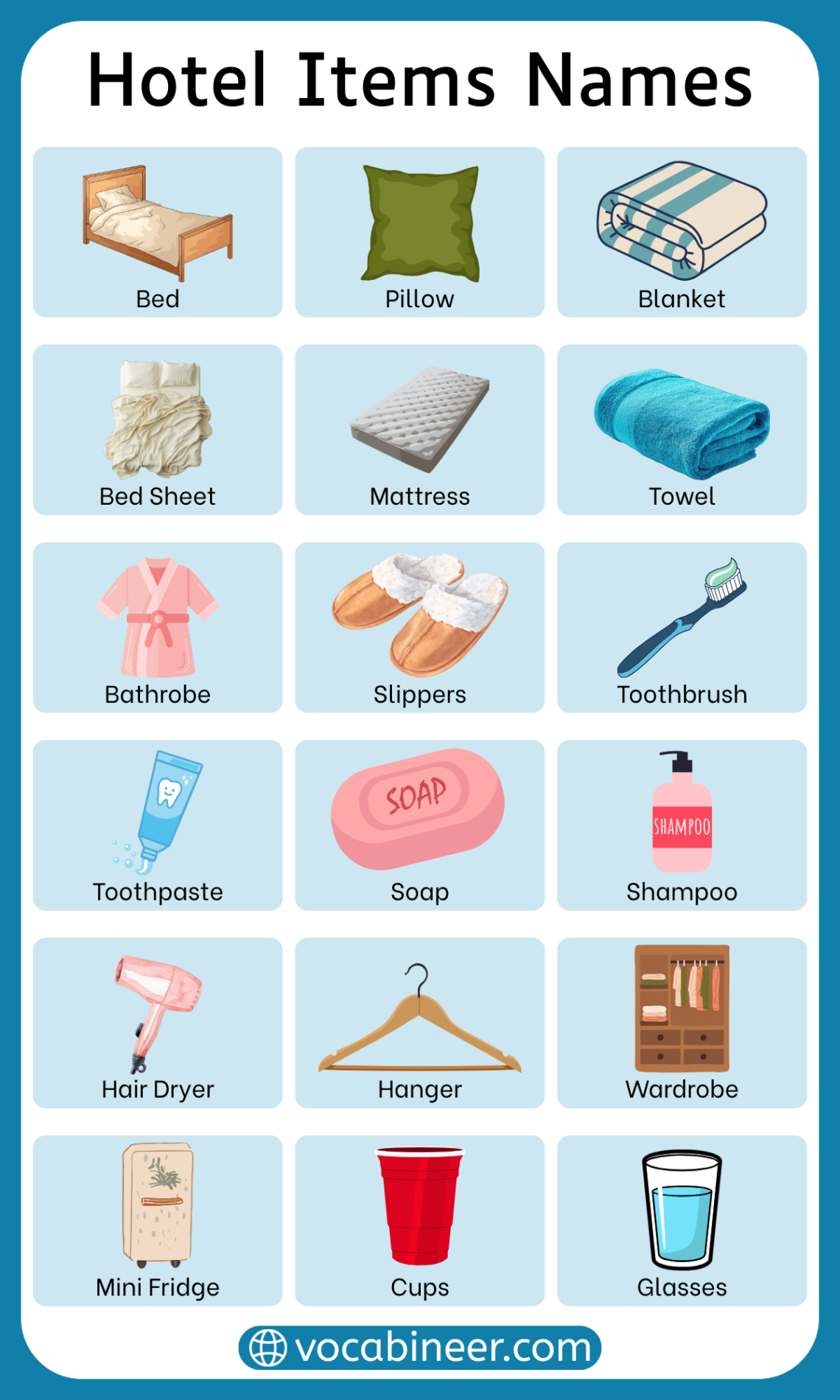 List of 100+ Hotel Items Names in English with Pictures