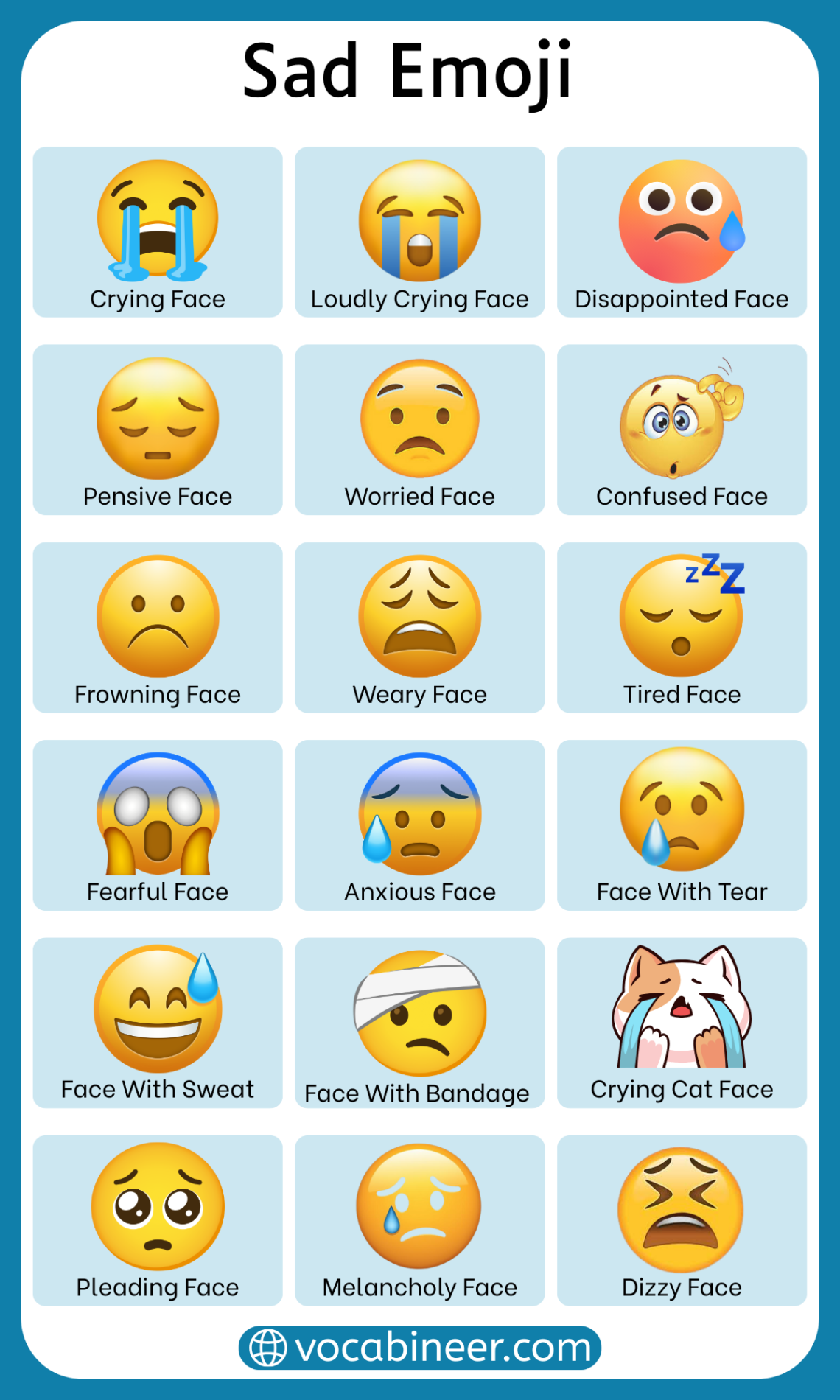 50+ Sad Emoji Meanings with Names and Pictures