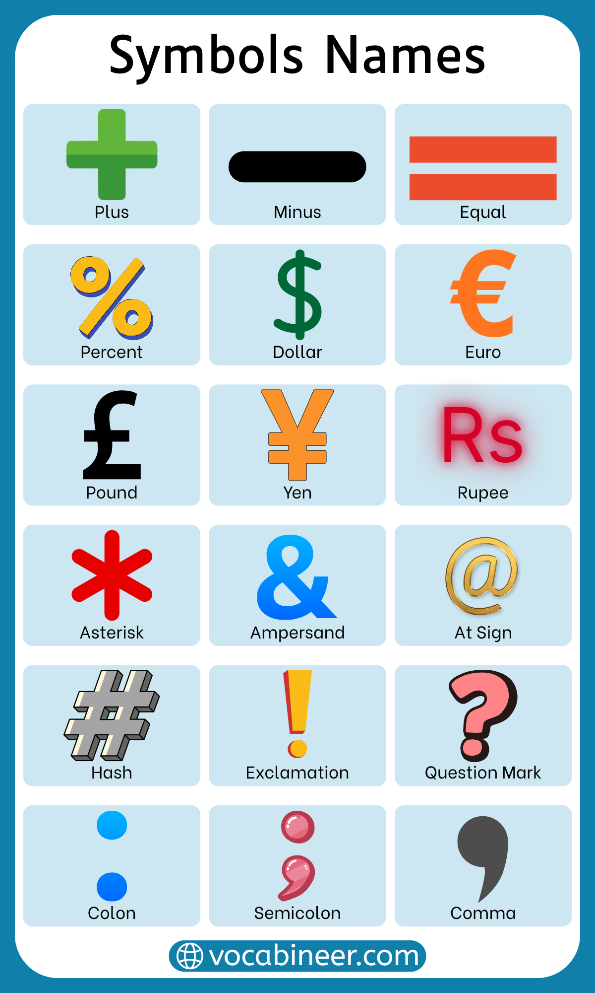 300+ Symbols Names List with Uses and Meanings in English