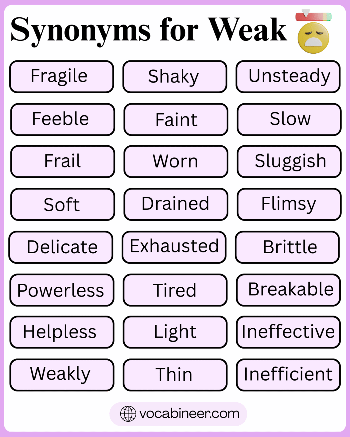Synonyms For Weak In English: 108 Common Weak Words