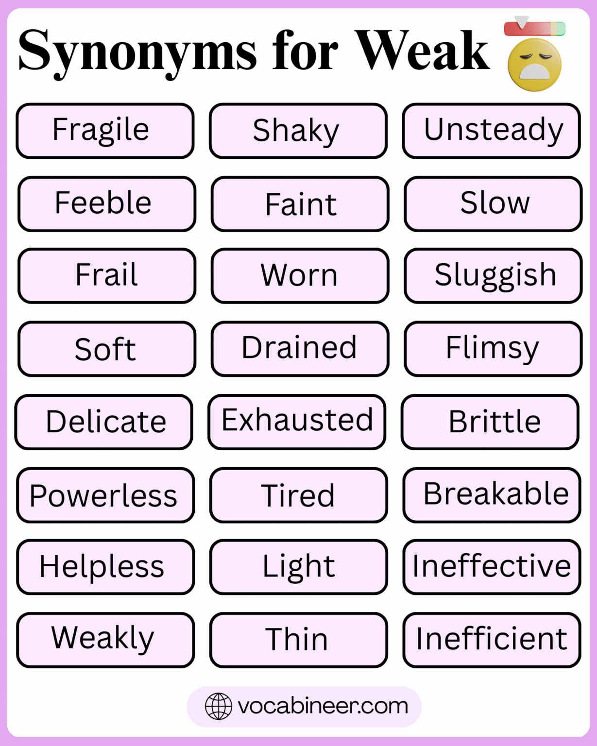 Synonyms For Weak In English: 108 Common Weak Words