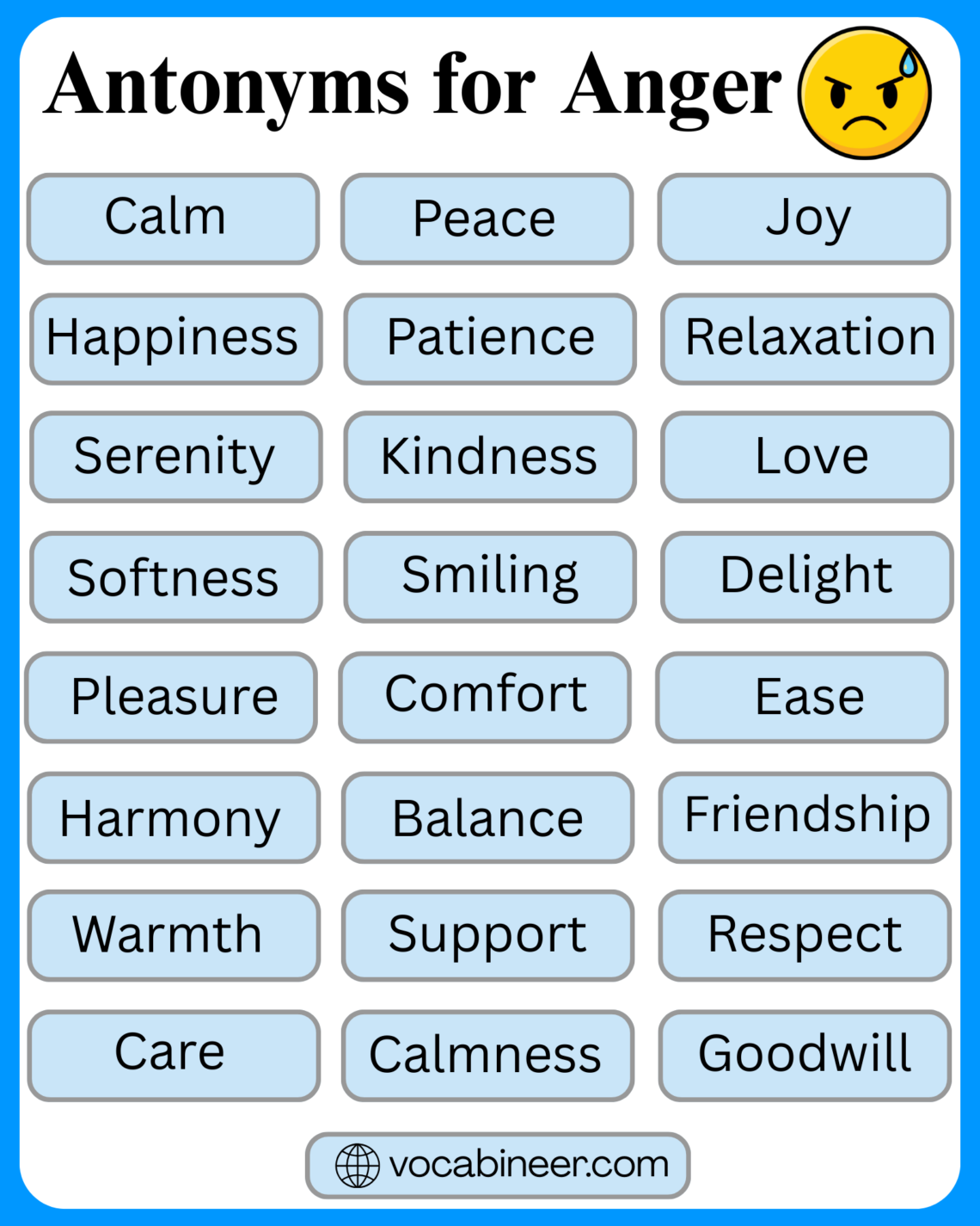 Antonyms for Anger: 60 Opposite Words With Meanings in English