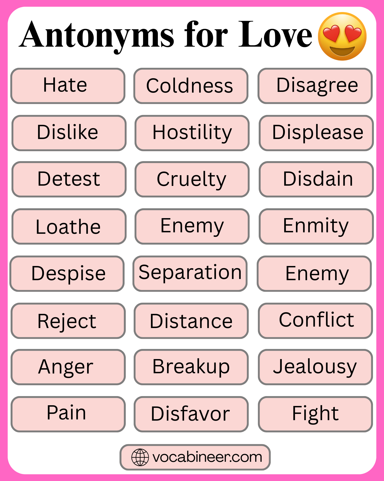 Antonyms for Love: 44 Opposite Words in English