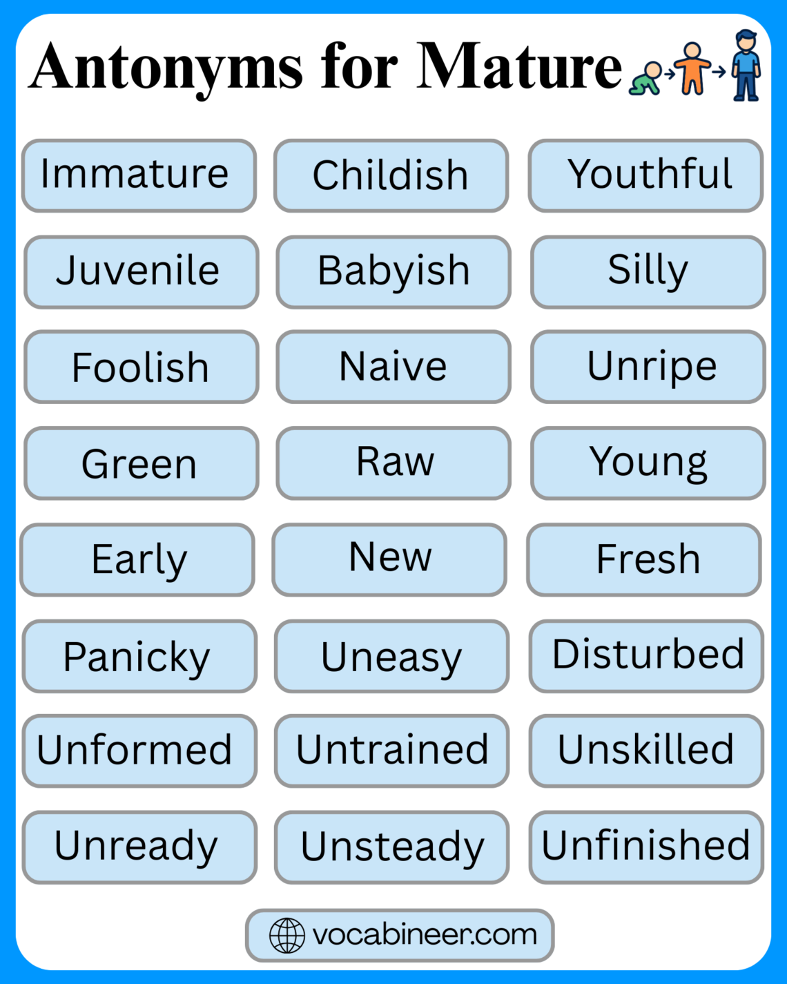 Antonyms for Mature | 40 Opposite Words List in English