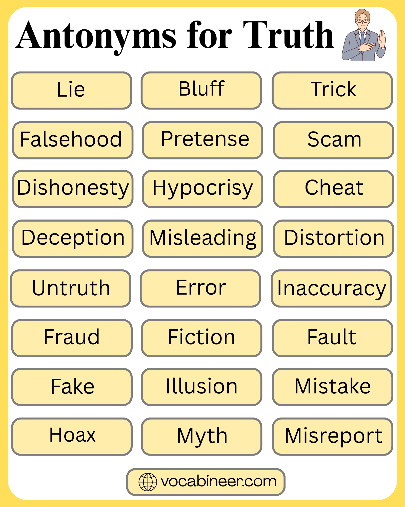 26 Antonyms for Truth List in English with Pictures