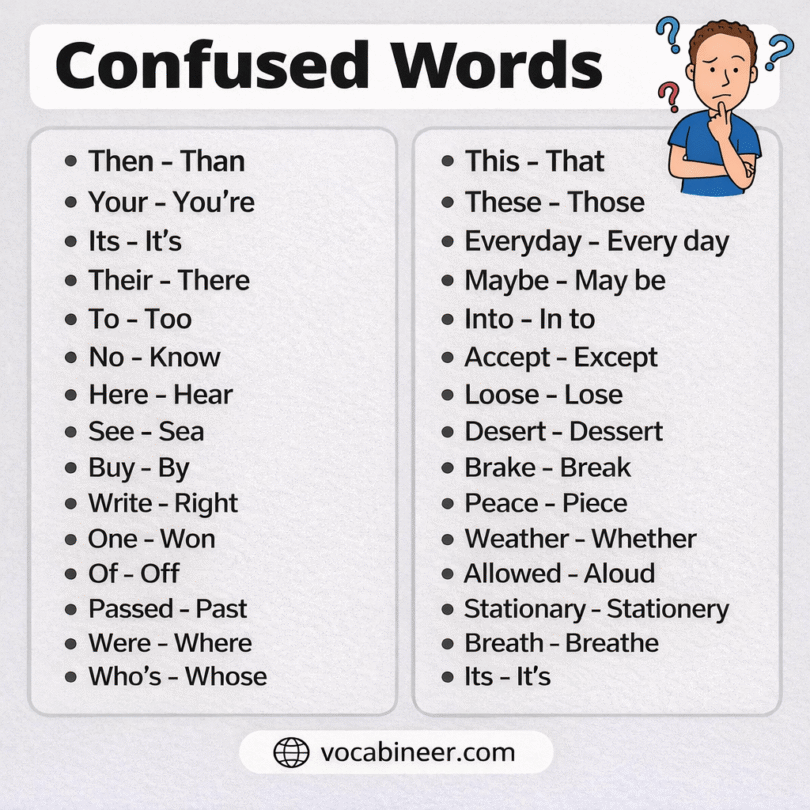 Confusing Words : List 200 Confused Words in English with Examples