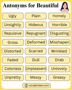 List of 50+ Antonyms for Beautiful with Meanings in English