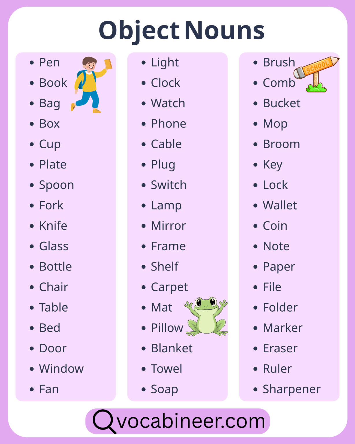 A Useful List of 500 Object Nouns in English with Pictures