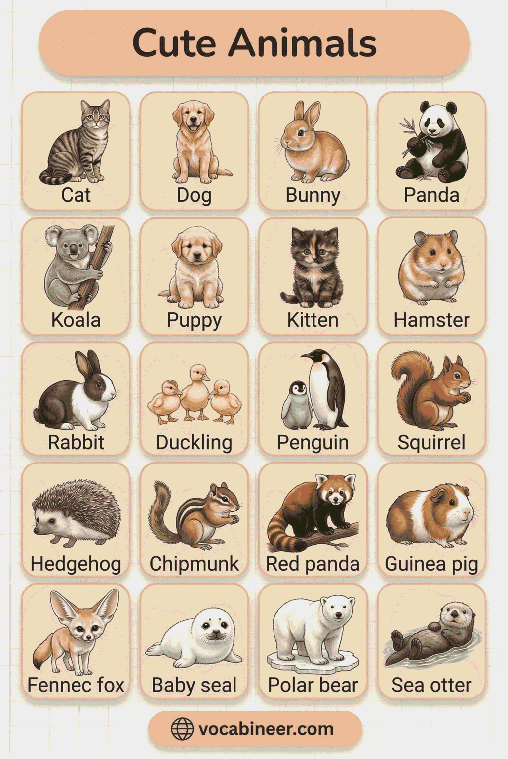 30+ Cute Animals Names in English With Pictures Complete List