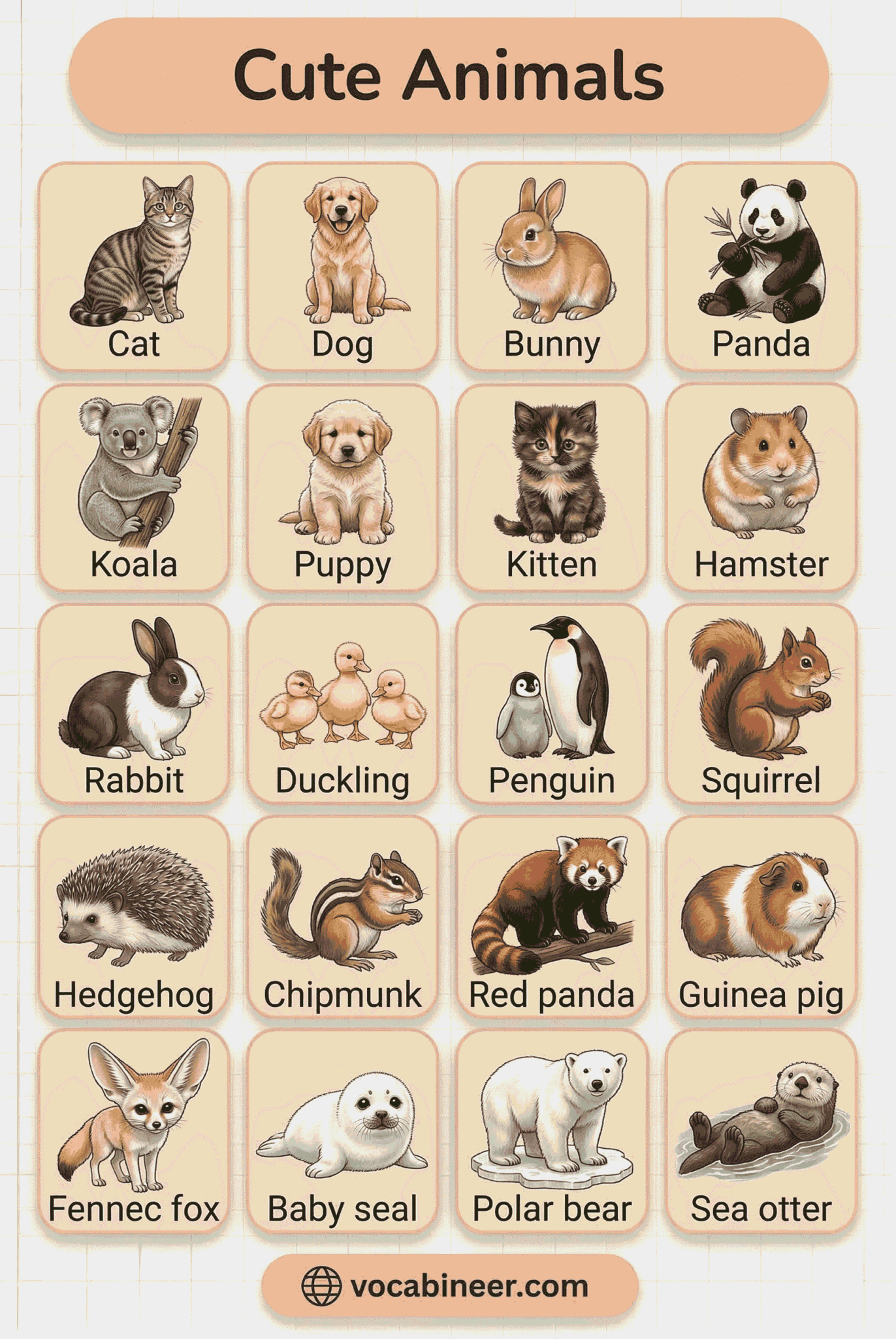 30+ Cute Animals Names in English With Pictures Complete List