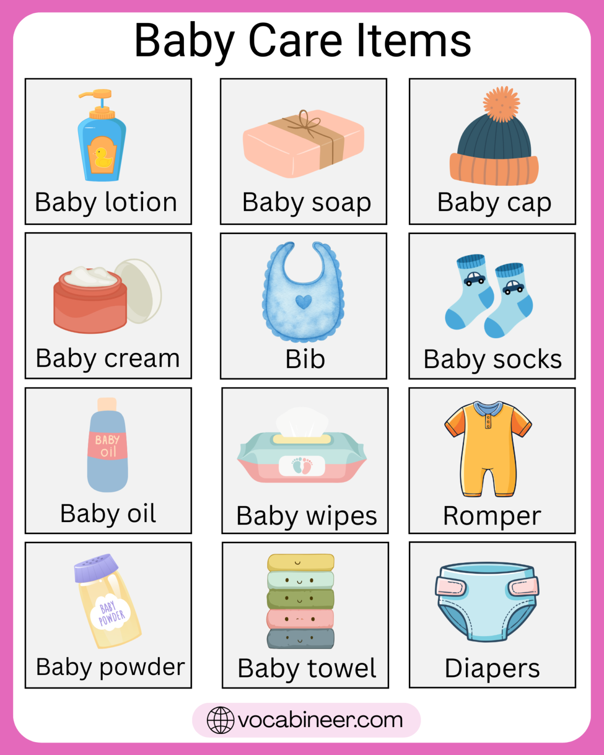 50+ Baby Care Items Names in English With Pictures