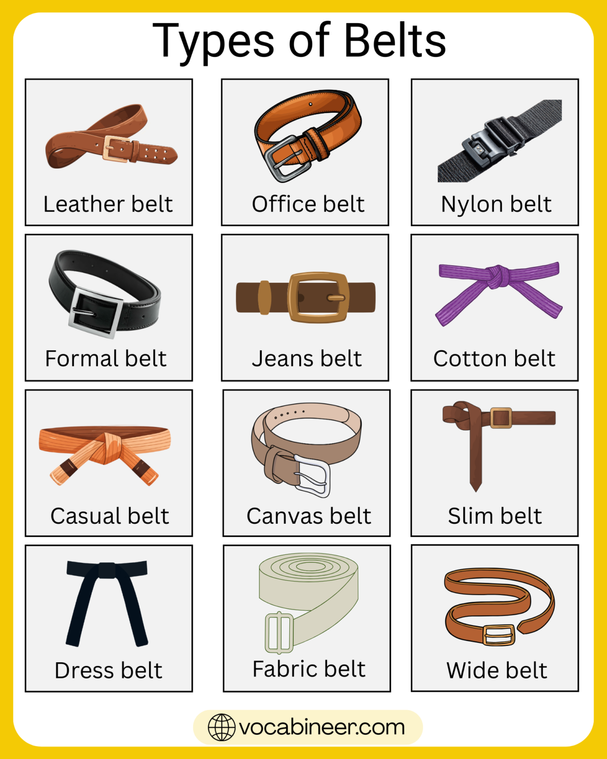 50+ Types of Belts With Names and Pictures