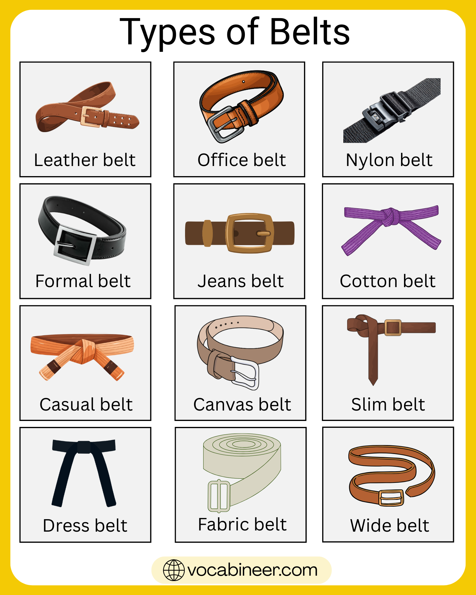 50+ Types of Belts With Names and Pictures