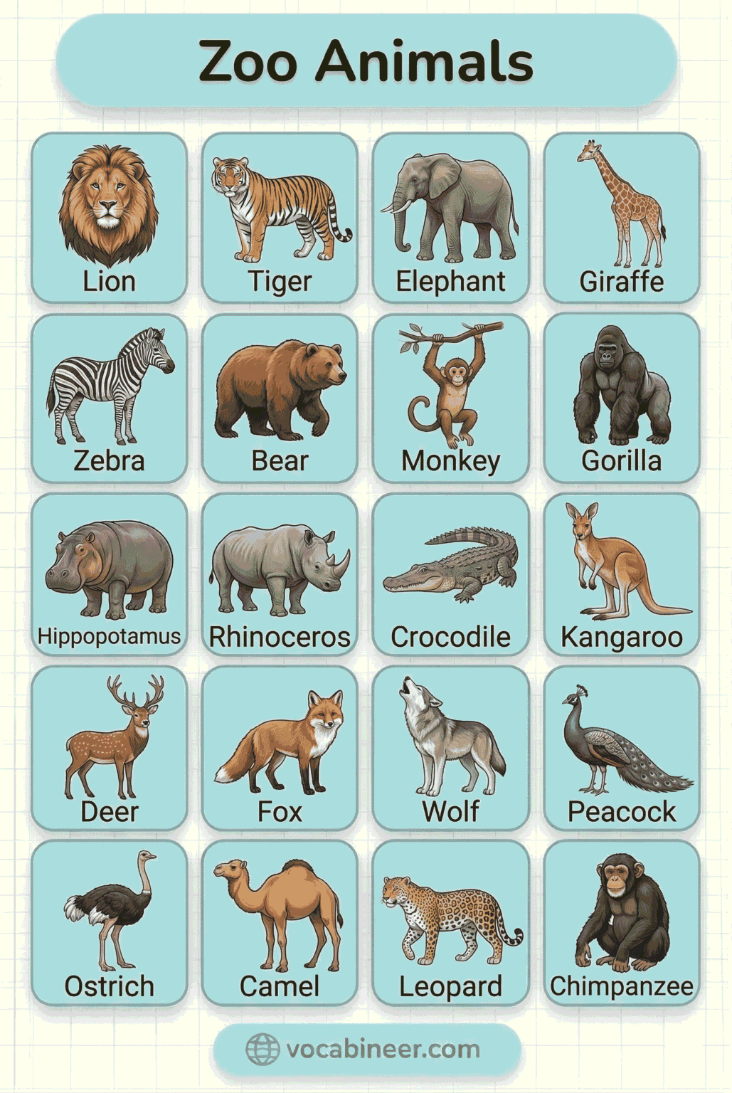 50+ Zoo Animals Names in English With Pictures