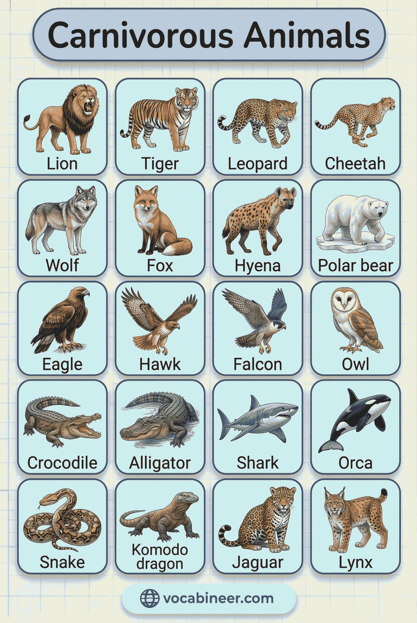 Carnivorous Animals Names in English With Pictures Complete List