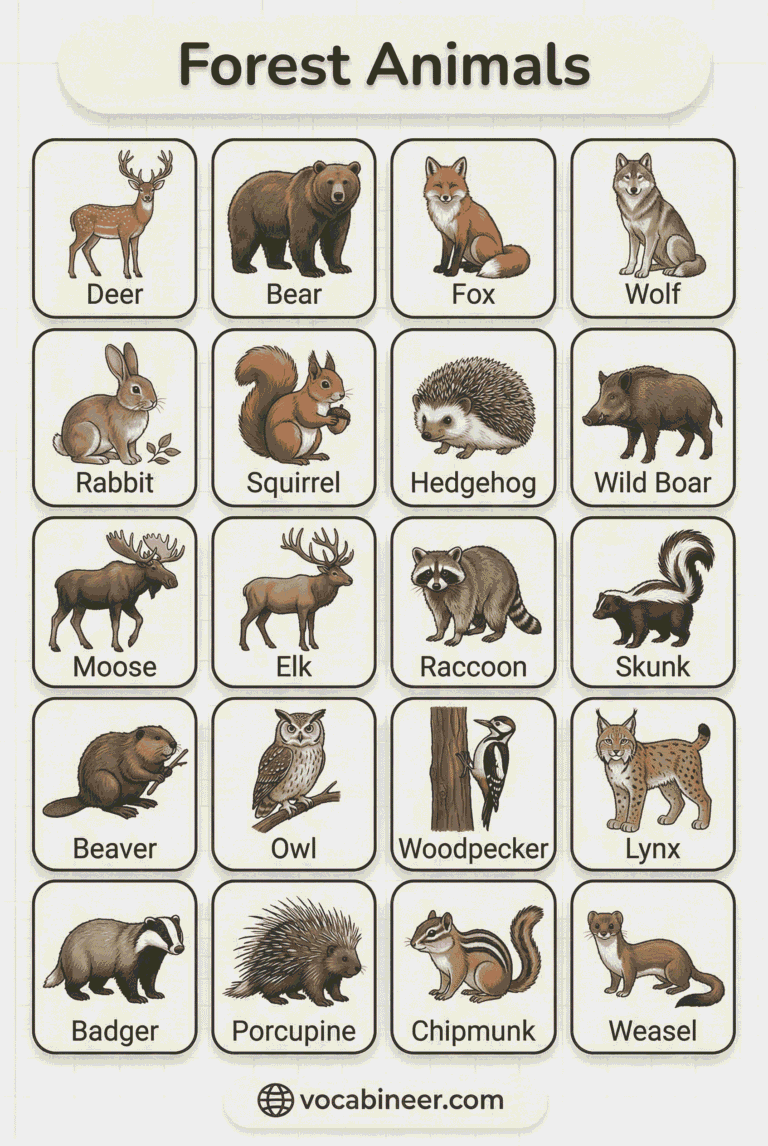 Complete List of Forest Animals Names in English With Pictures