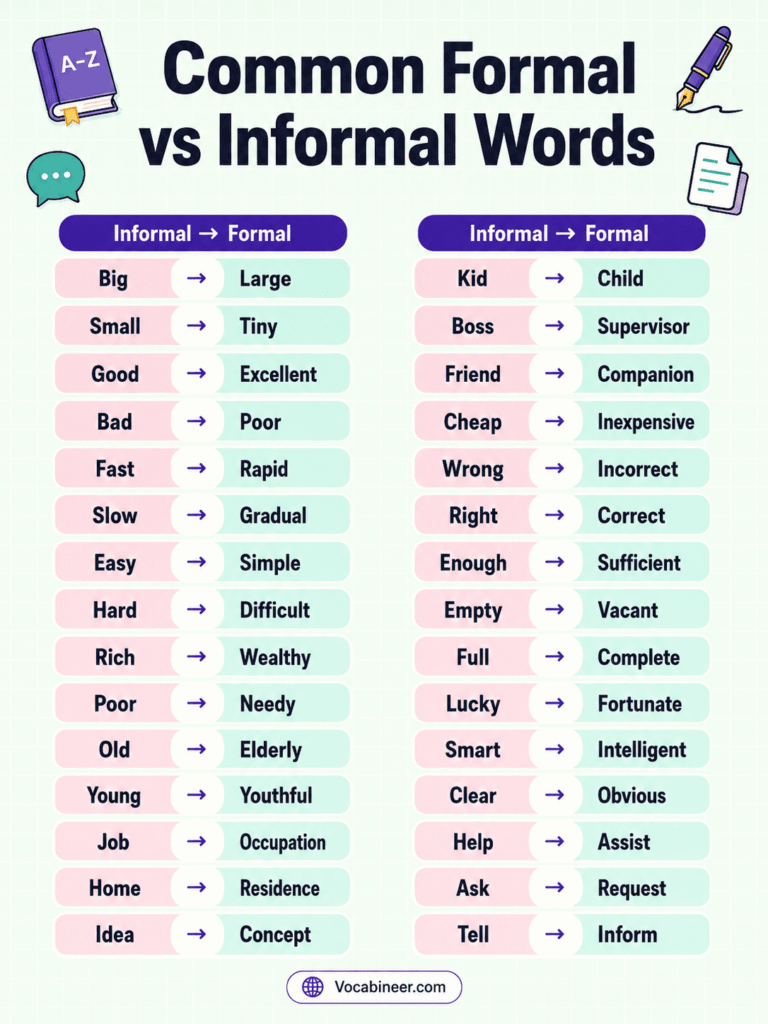 300 Formal and Informal Words in English with Examples