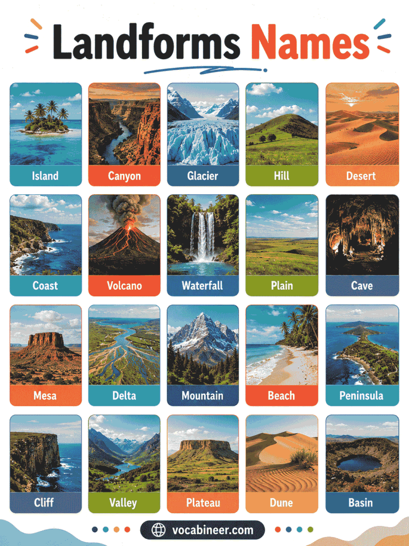 Landforms Names in English with Pictures and Examples