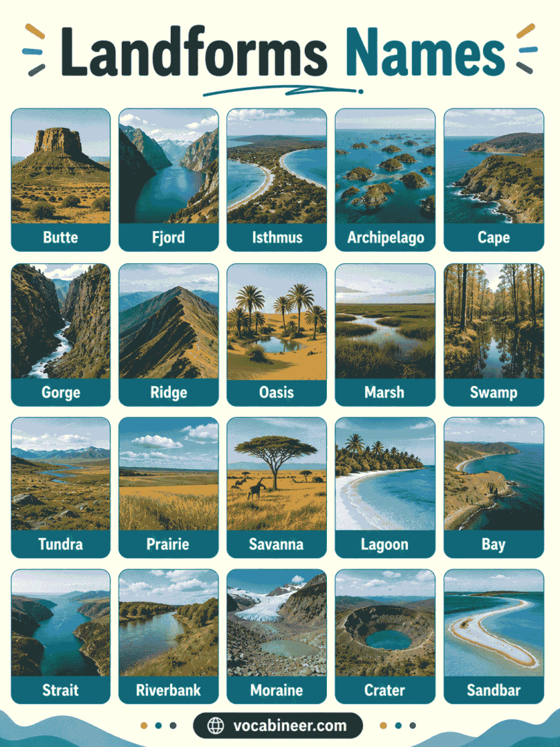 Landforms Names in English with Pictures and Examples